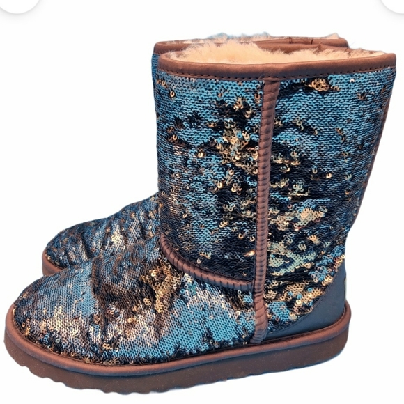 UGG | Shoes | Ugg Classic Short Stellar Sequin Boots Brown Sz 7 | Poshmark